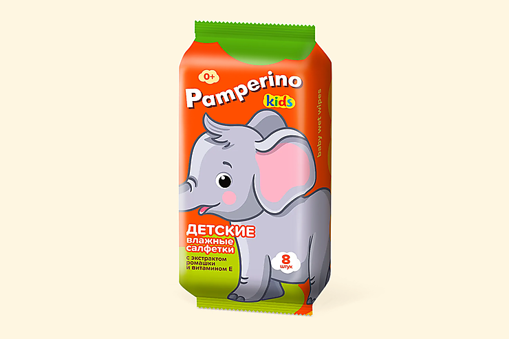 Салфетки влажные «Pamperino» с экстрактом ромашки и витамином Е ...