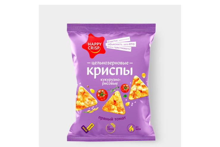 Чипсы цельнозерновые «HAPPY CRISP» кукурузно-рисовые «Пряный томат», 50 ...
