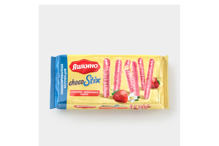 Печенье «Яшкино» ChocoStix в клубнично-шоколадной глазури, 130 г ...