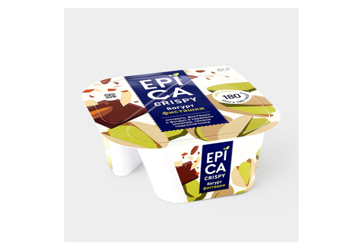 Йогурт 10.5% «Epica» Crispy с фисташками и смесью из семян ...