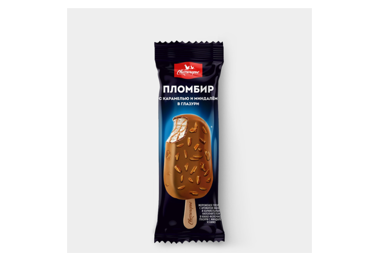 Мороженое «Свитлогорье» Пломбир с карамелью и миндалем в глазури, 80 г ...
