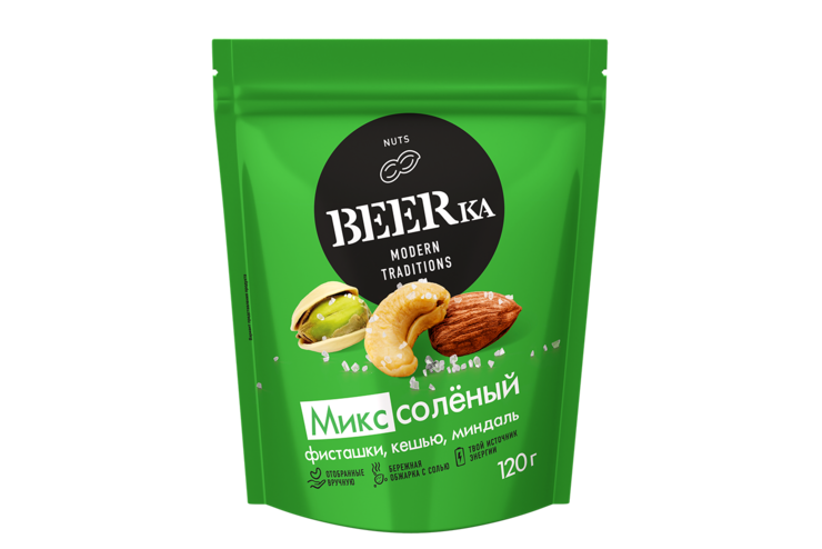 Микс соленый «Beerka» фисташки, кешью, миндаль жареные, 120 г – купить ...