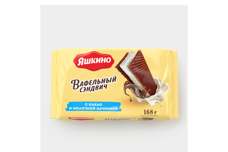 Вафельный сэндвич «Яшкино» с какао и молочной начинкой, 168 г – купить ...