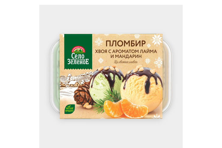 Мороженое «Село Зеленое» хвоя и мандарин с кедровыми орешками, 450 г ...