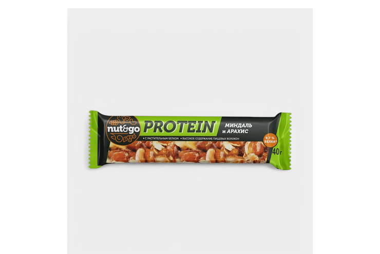 Батончик «Nut&Go» Protein миндаль и арахис, 36 г – купить по приятной цене с доставкой на дом в ...