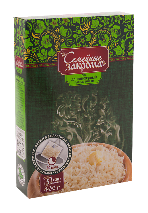 Рис «Семейные закрома» длиннозерный пропаренный, в пакетиках, 400 г ...
