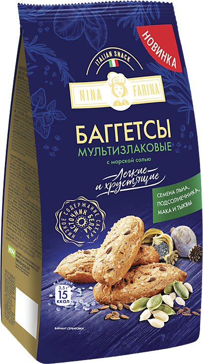Баггетсы «Nina Farina» мультизлаковые с морской солью, 65 г – купить по ...