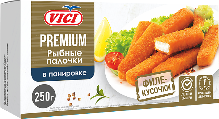 Рыбные палочки «Vici» филе-кусочки в панировке PREMIUM, 250 г – купить ...