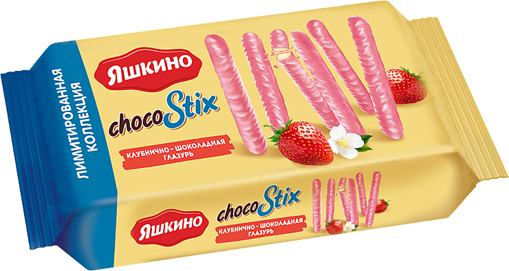 Печенье «Яшкино» ChocoStix в клубнично-шоколадной глазури, 130 г ...