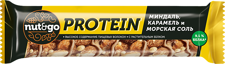 Миндальный батончик «Nut N Go» Protein, с карамелью и морской солью, 40 г – купить по приятной ...