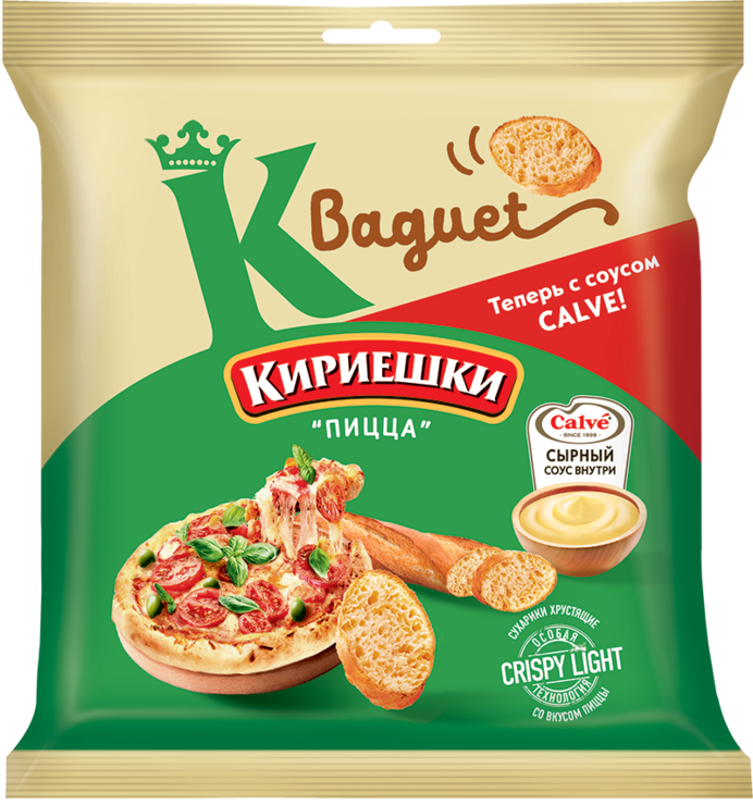 Сухарики «Кириешки Baguet» со вкусом пиццы и сырным соусом «Calve», 45 ...