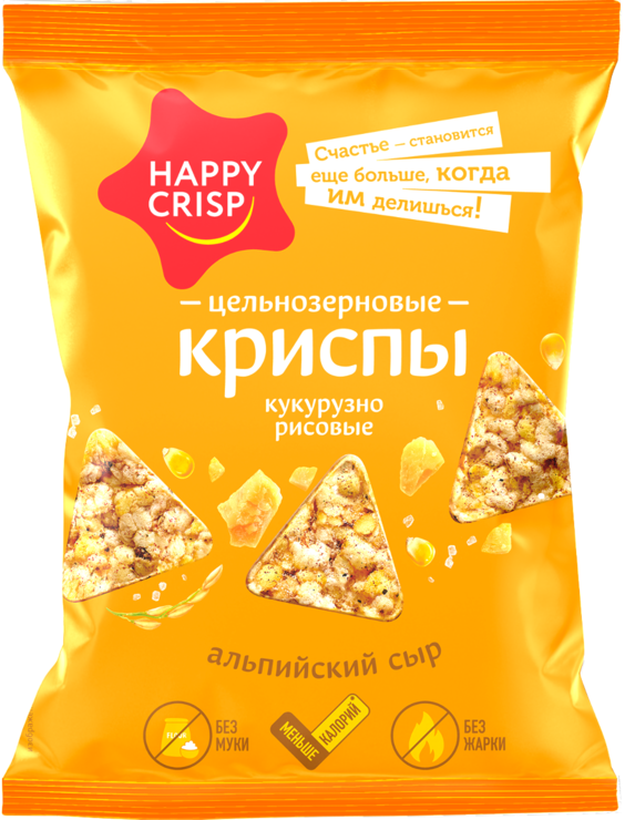 Чипсы «HAPPY CRISP» цельнозерновые кукурузно-рисовые «Альпийский сыр ...