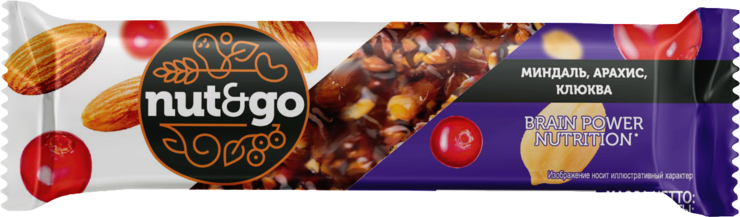 Батончик «Nut N Go» Миндаль, арахис, клюква, 50 г – купить по приятной цене с доставкой на дом в ...