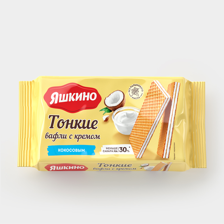 Вафли тонкие «Яшкино» с кокосовым кремом, 144 г – купить по приятной ...